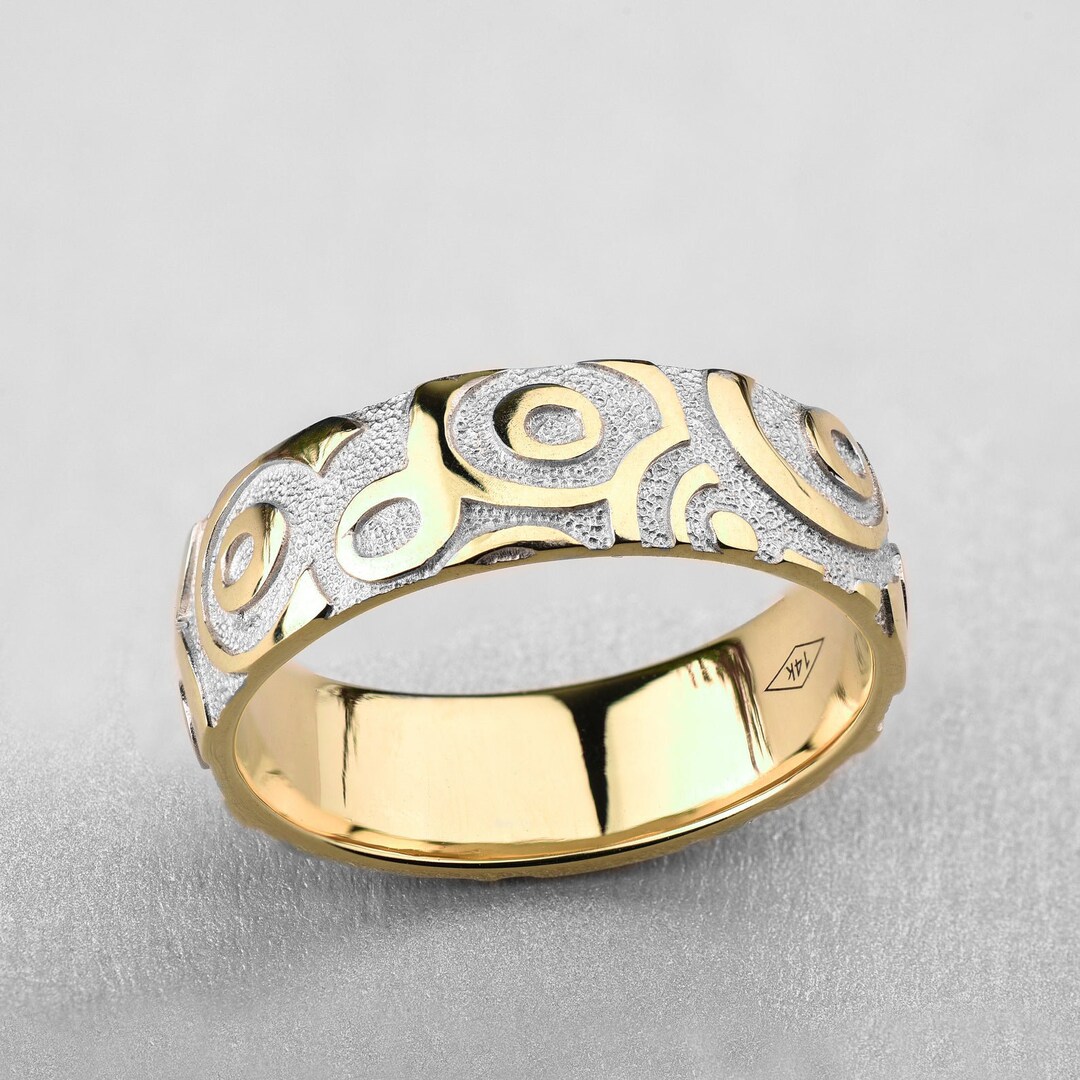 Vintage Style Two Tone Womens Wedding Band 14K Gold Ring With - Etsy