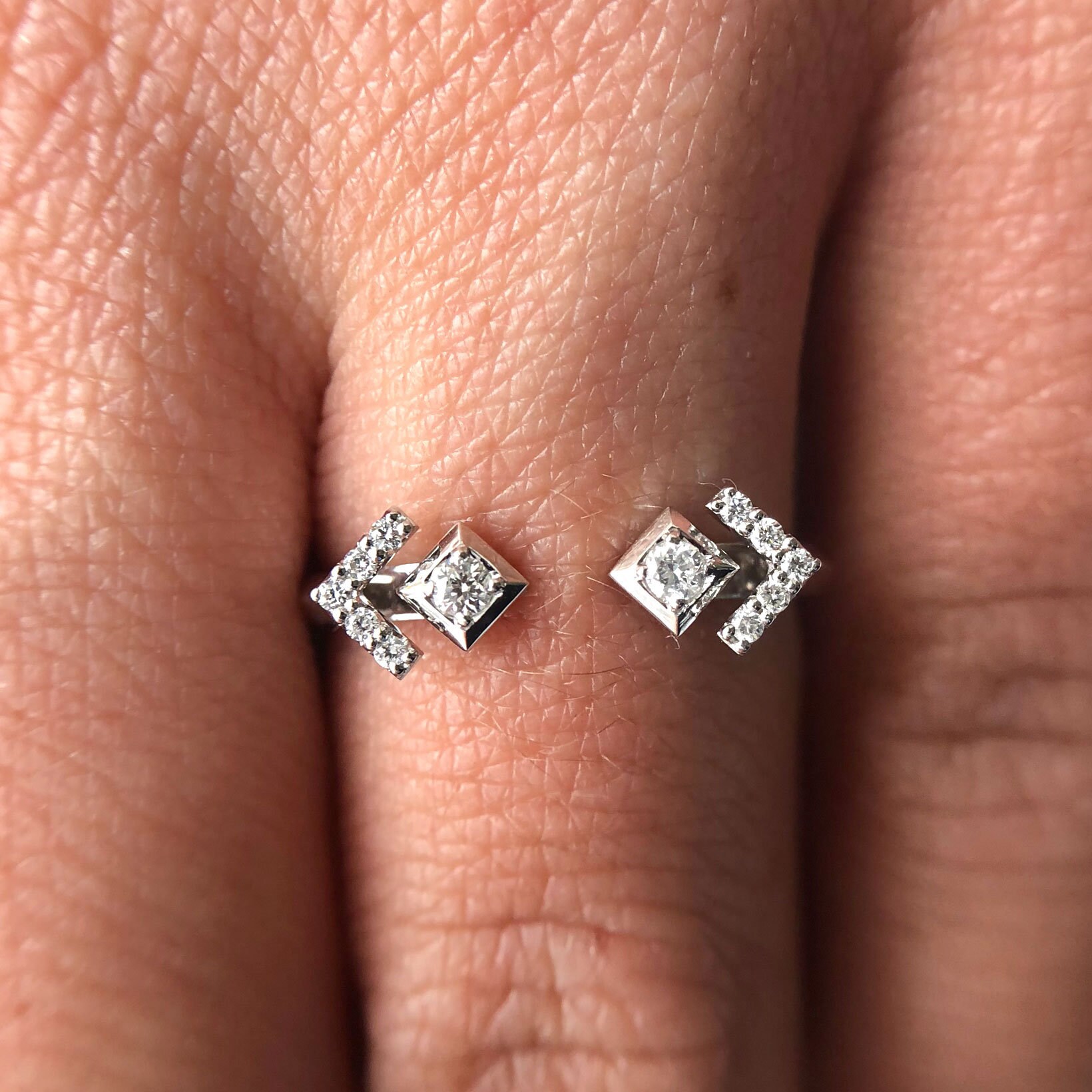 14K Gold Diamond Open Ring Minimalist Boho Stacking Ring | Etsy