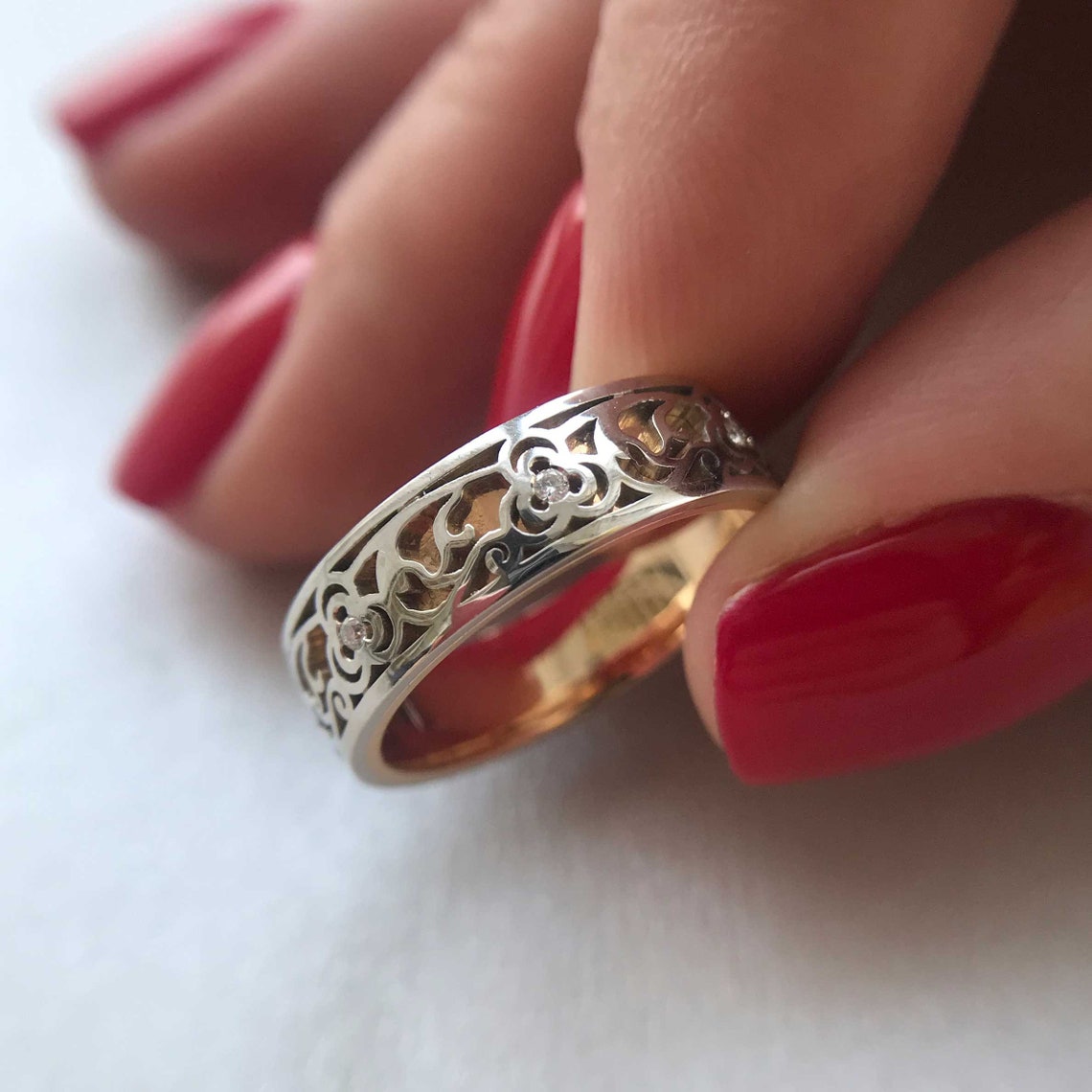 Filigree Wedding Band Nature Inspired Wedding Ring Nature | Etsy