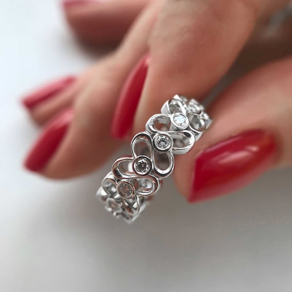 Filigree Wedding Band Women Wave Ring White Gold Lace | Etsy