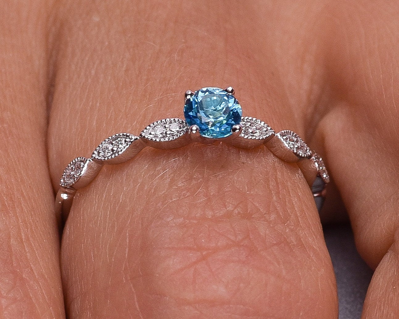 Topaz Engagement Ring Blue Topaz Ring Art Deco Engagement | Etsy