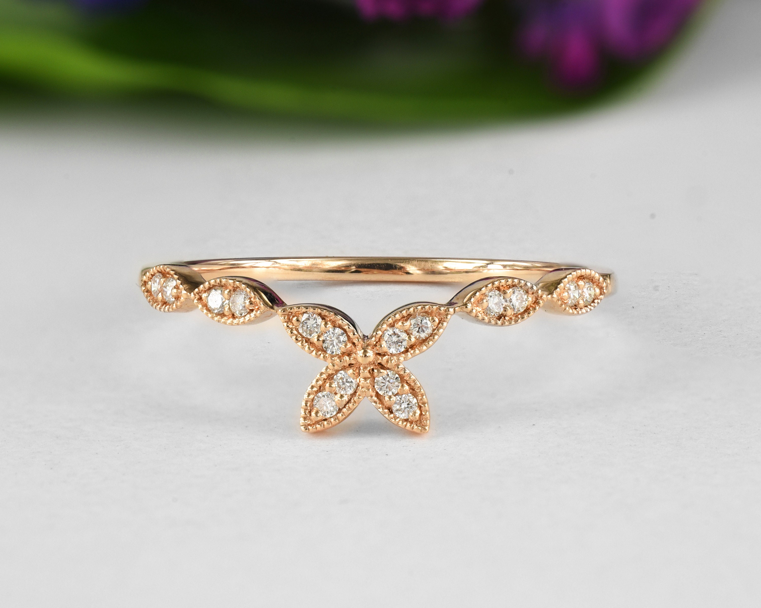 Solid Rose Gold Crown Ring Thin Diamond Tiara Ring Chevron | Etsy