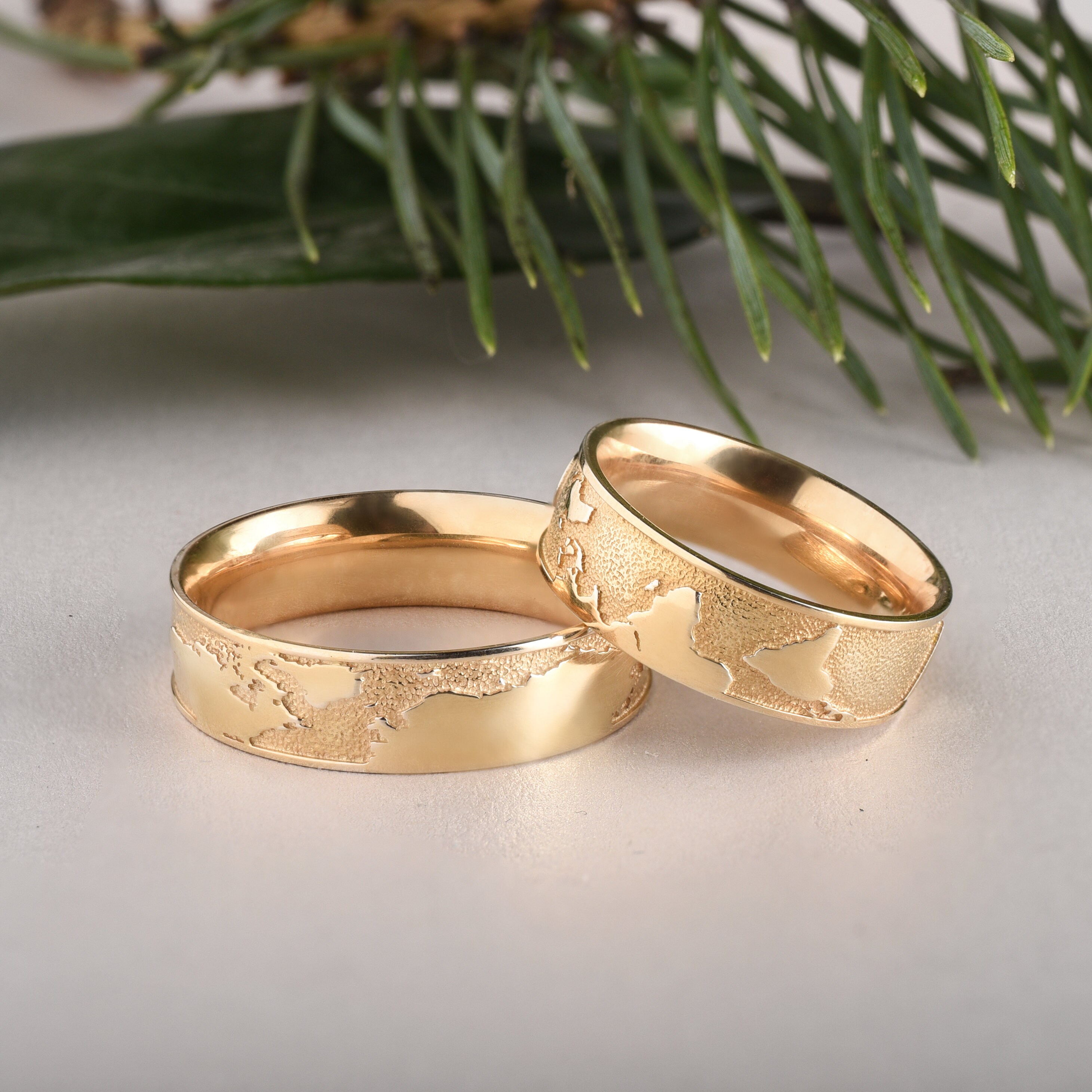 14K Solid Gold Coordinate Ring Set Matching Wedding Bands | Etsy