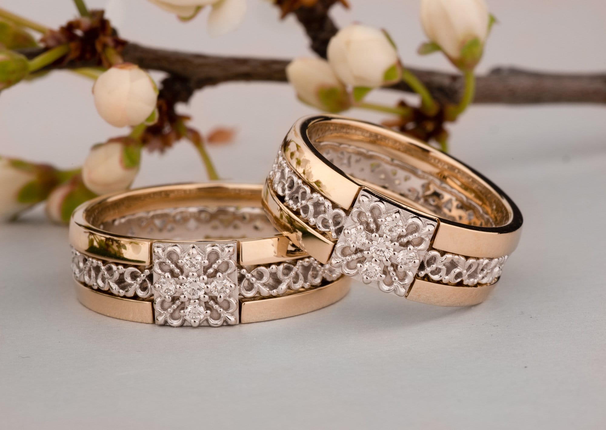 14K Yellow and White Gold Cross Rings With White Diamonds | Etsy