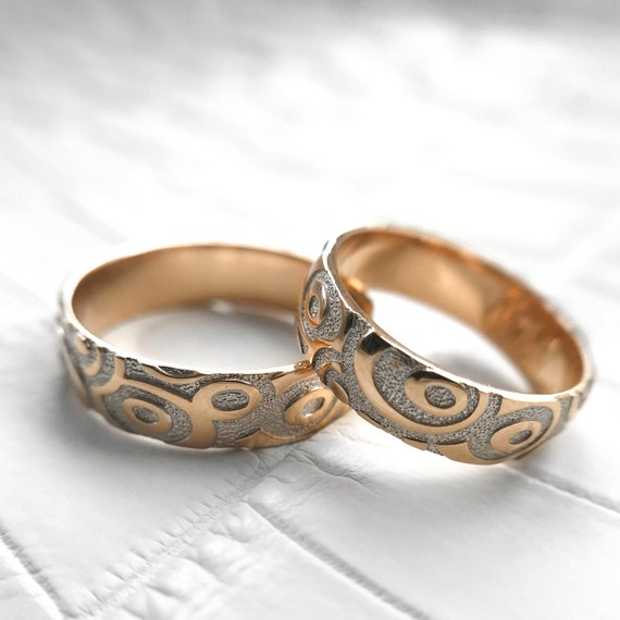 Gold Wedding Band Set His and Hers Mixed Metal Ring 14k Two | Etsy