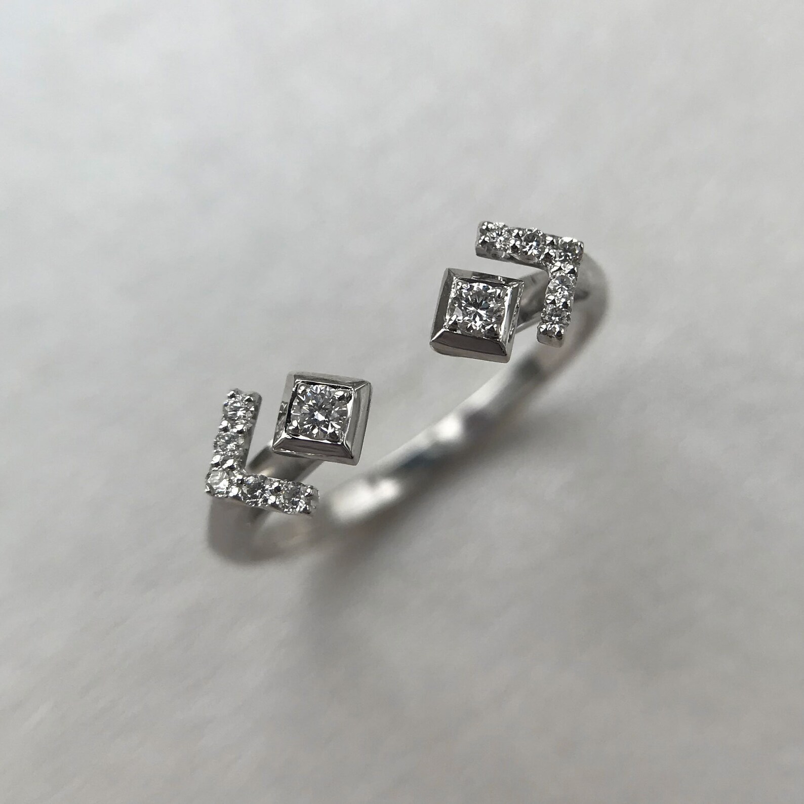 14K Gold Diamond Open Ring Minimalist Boho Stacking Ring | Etsy