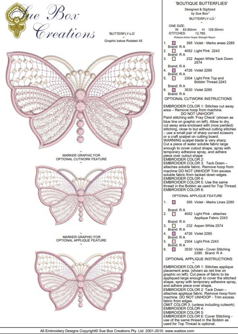 Butterfly Large Machine Embroidery Design by Sue Box - Etsy