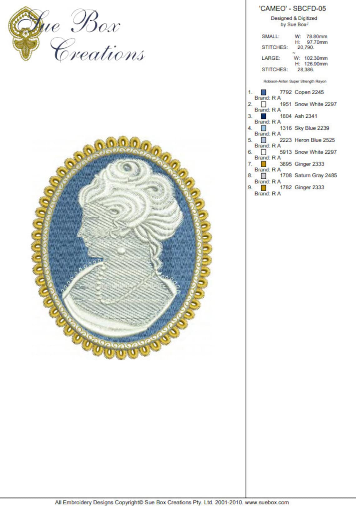 Cameo Machine Embroidery Design by Sue Box in 2 Sizes - Etsy