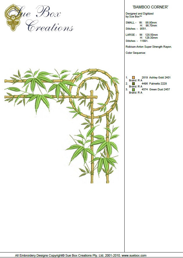 Bamboo Corner Embroidery Motif 08 by Sue Box in 2 Sizes - Etsy
