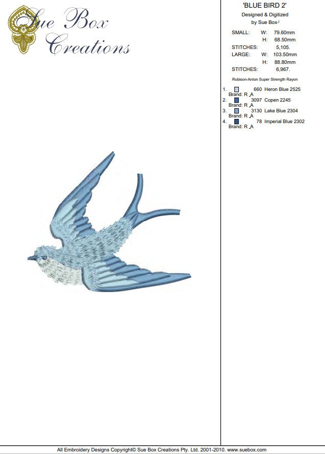 Blue Bird 2 Embroidery Motif 02 Everlasting Embroidery - Etsy