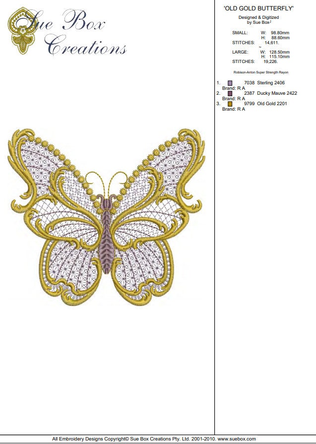 Butterfly Old Gold Classic Machine Embroidery Design by | Etsy