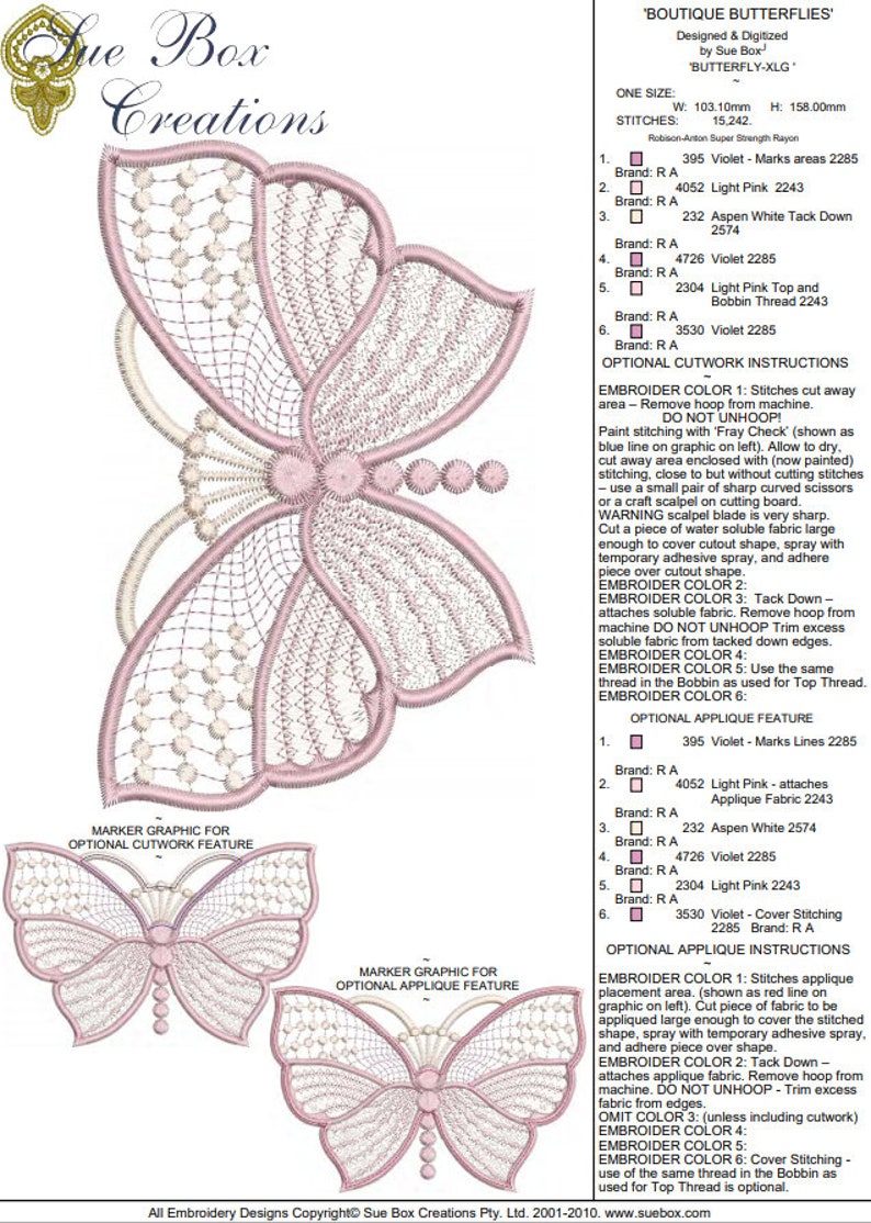 Butterfly Extra Large machine Embroidery Design by Sue Box | Etsy