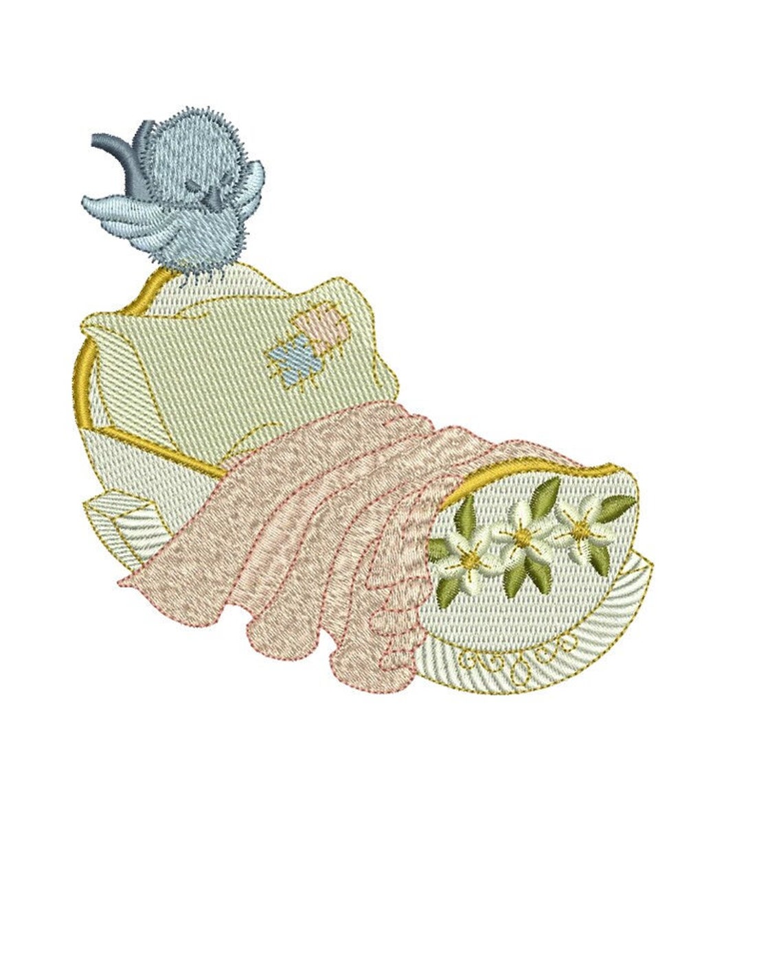 Baby Cradle With Blue Bird Machine Embroidery Design by Sue - Etsy