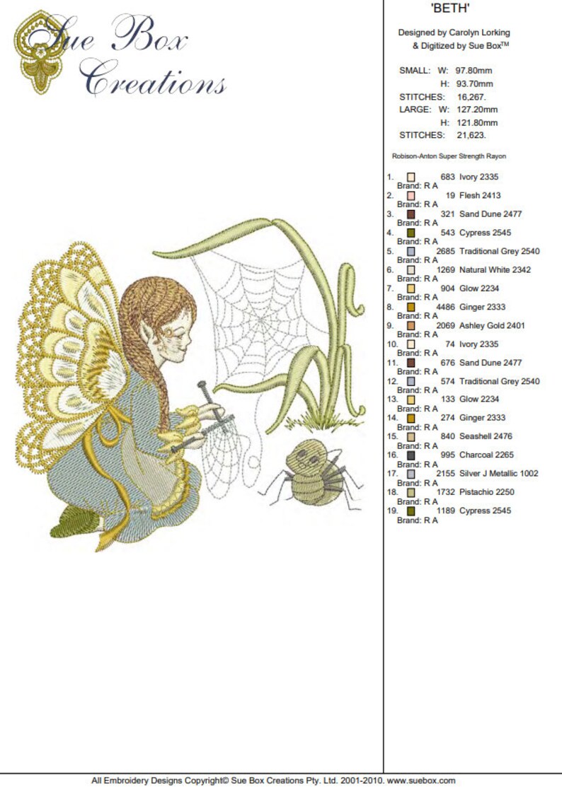 Fairy Beth Machine Embroidery Design by Sue Box in 2 Sizes - Etsy
