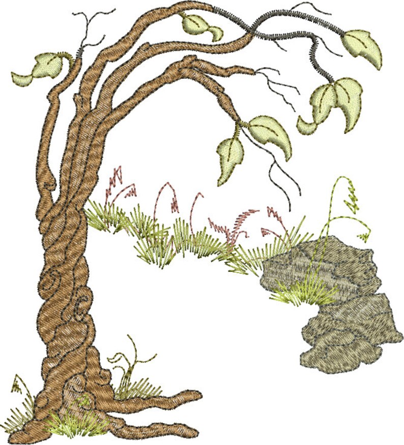 Tree Landscape Scene - Woodland Treasures - Machine Embroidery Design ...