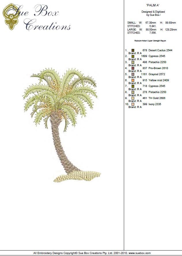 Palm Tree A - Exotic Moroccan Machine Embroidery Design by Sue Box in 2 ...