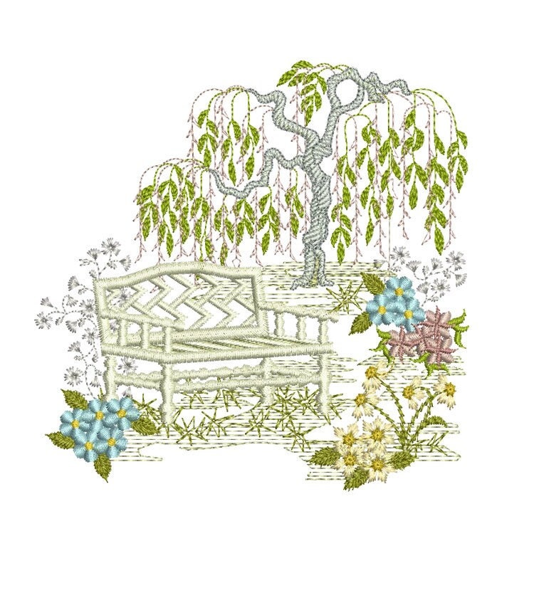 Garden Scene B Machine Embroidery Design by Sue Box in 2 Sizes - Etsy