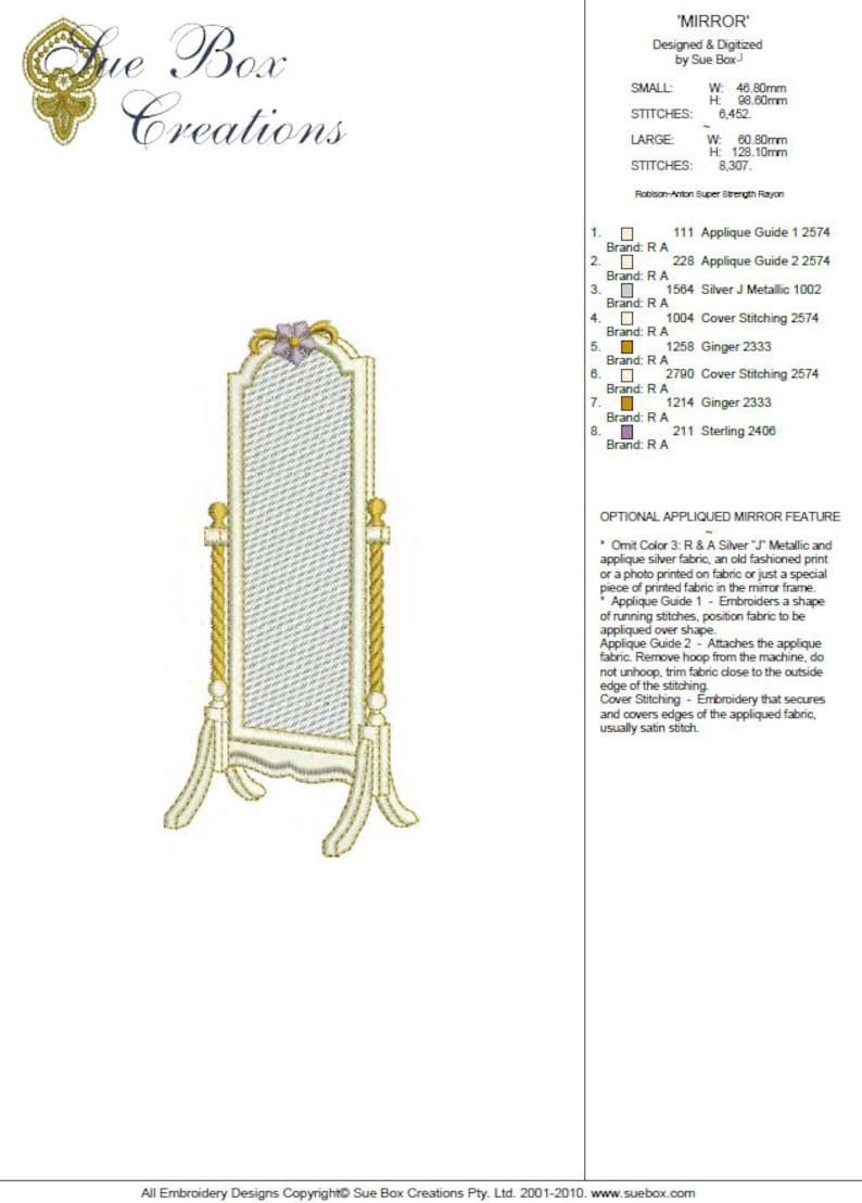Mirror Machine Embroidery Design as an Instant Download by Sue Box ...