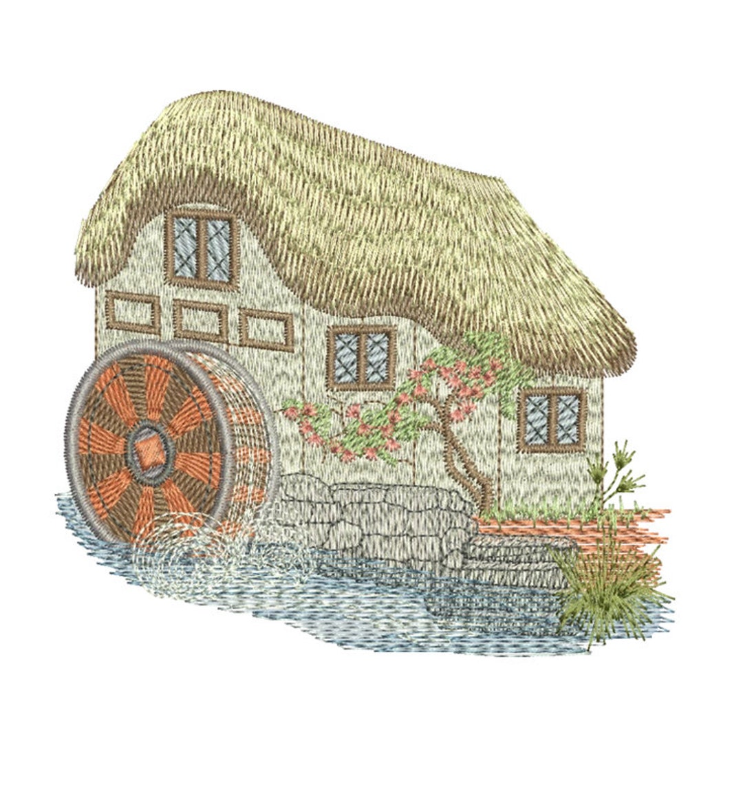 Mill House Embroidery Design, Waterwheel Cottage (digital Download) - Etsy