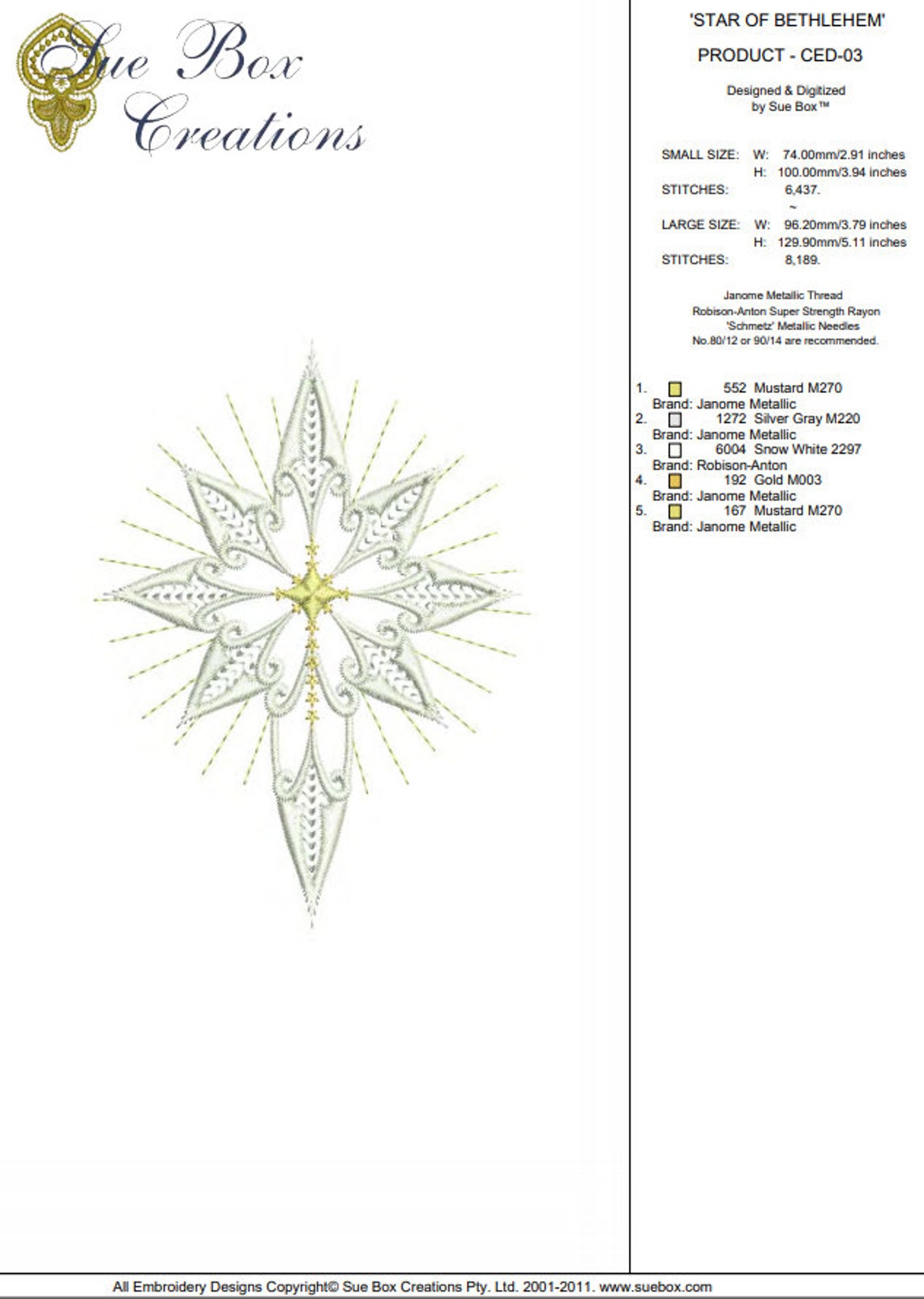 Star of Bethlehem Machine Embroidery Design by Sue Box - Etsy