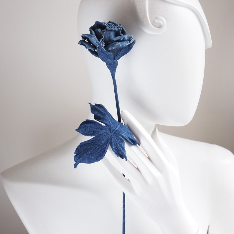 DENIM WEDDING FLOWERS, Denim Rose on a Stem, Cotton Anniversary Gift ...