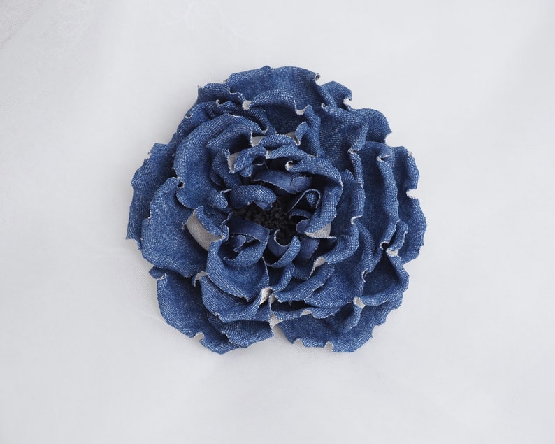 Ready to Ship Cotton DENIM ROSE FLOWER, Large Denim Flower Brooch ...