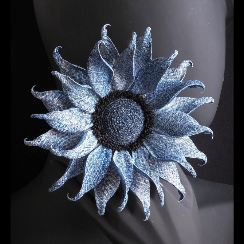 Ready to Ship DENIM FLOWER, Fabric SUNFLOWER Brooch, Cotton Wedding ...