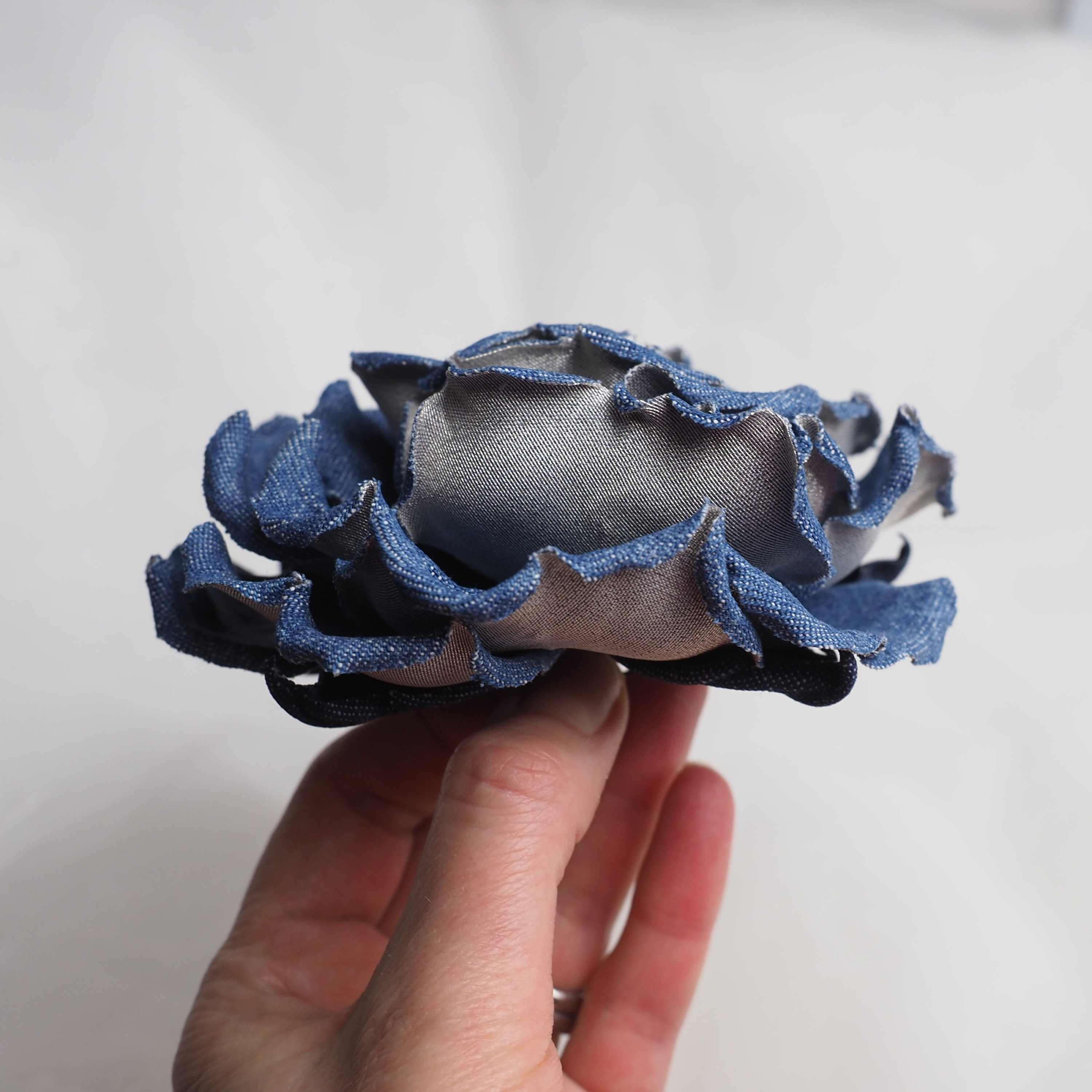 Ready to Ship Cotton DENIM ROSE FLOWER, Large Denim Flower Brooch ...