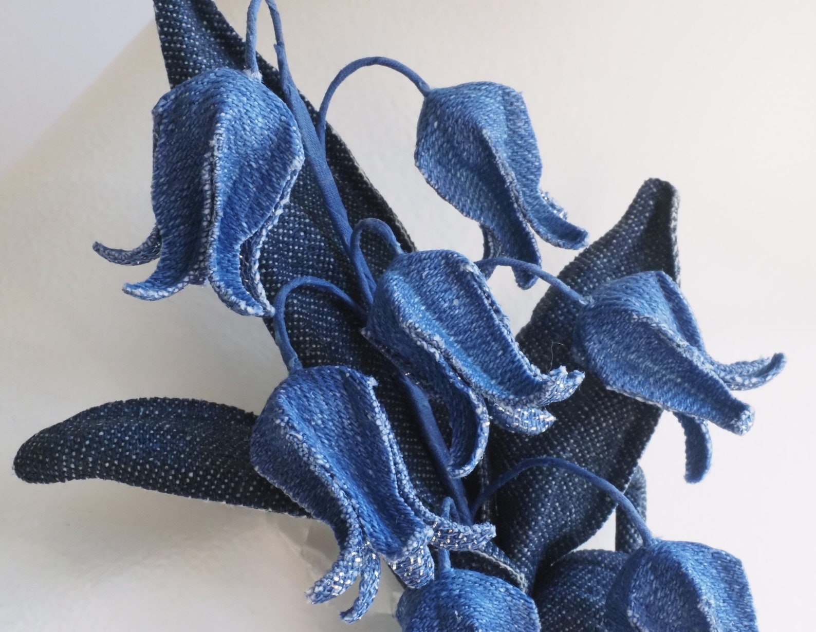 Ready to Ship BLUE DENIM BLUEBELL Brooch, Cotton Floral Jewelry, Denim ...