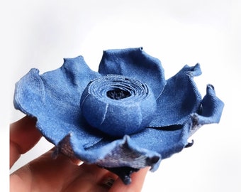 Ready to Ship COTTON DENIM ROSE Flower, Large Denim Flower Brooch ...