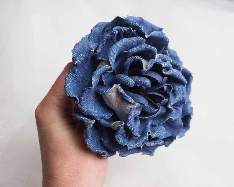 Ready to Ship Cotton DENIM ROSE FLOWER, Large Denim Flower Brooch ...