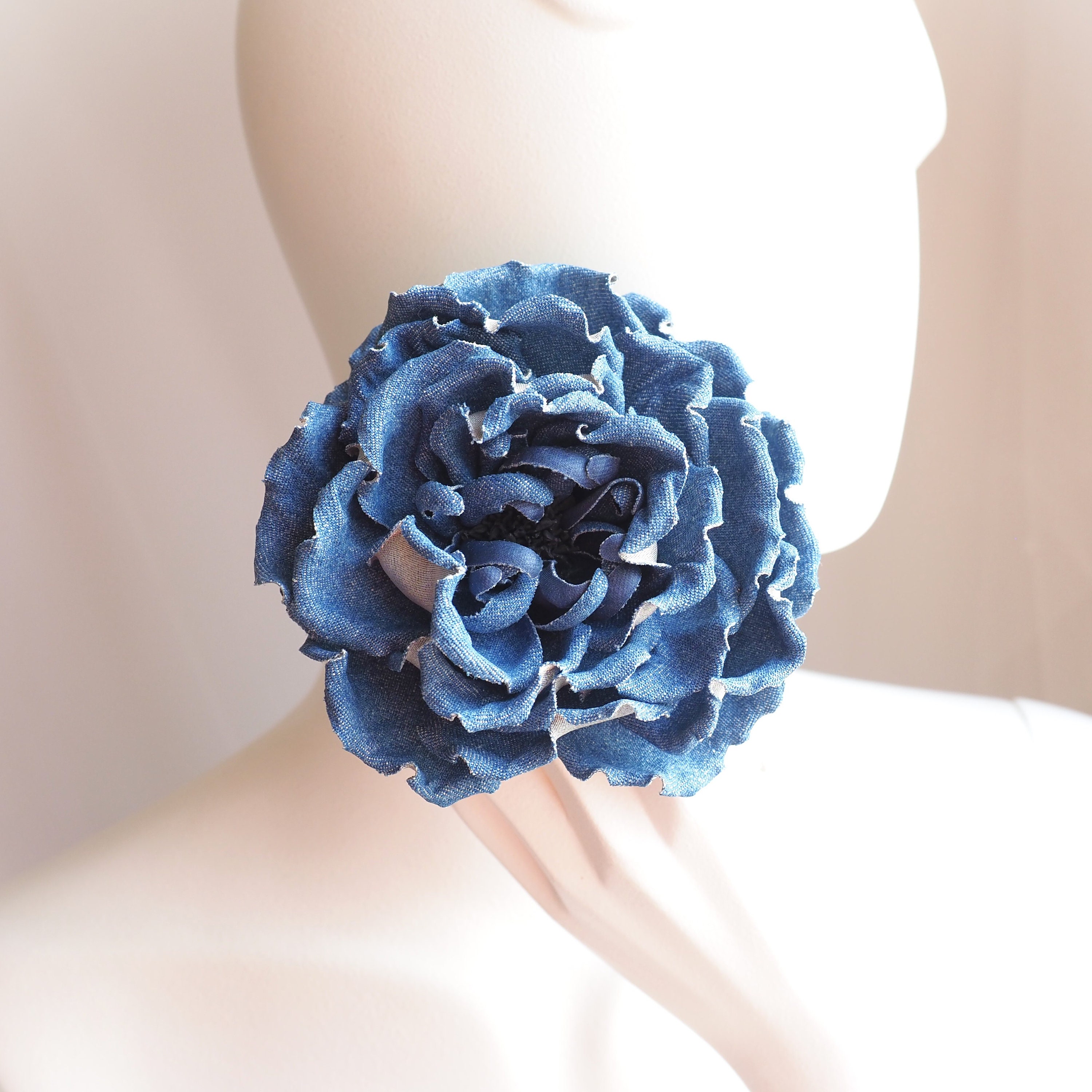 Ready to Ship Cotton DENIM ROSE FLOWER, Large Denim Flower Brooch ...