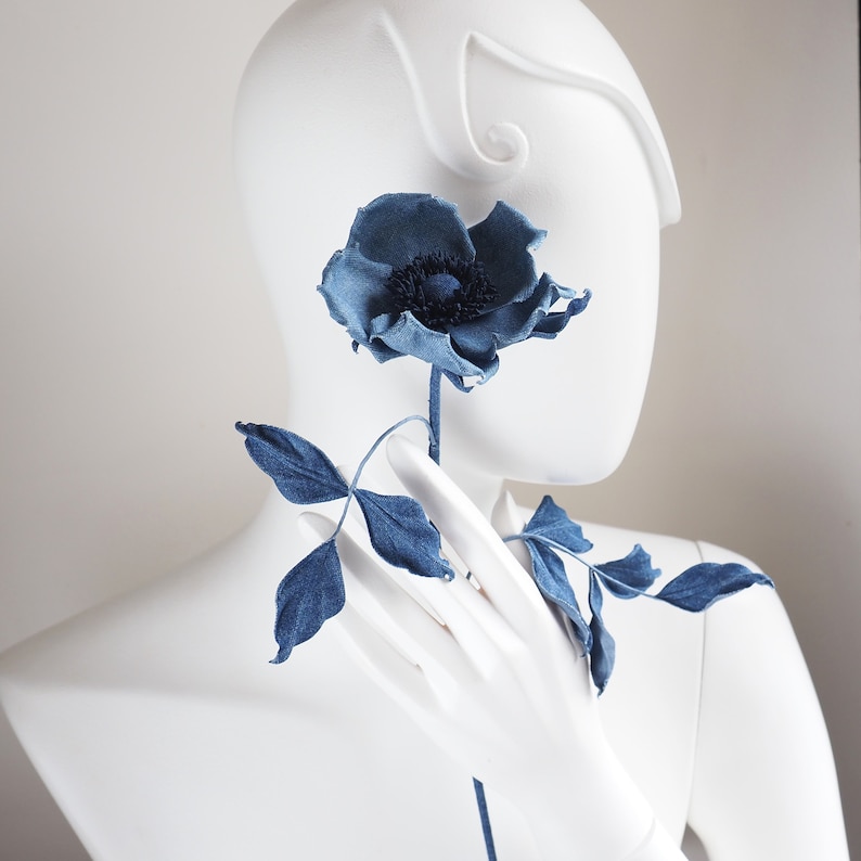 DENIM WEDDING FLOWERS, Denim Rose on a Stem, Cotton Anniversary Gift ...