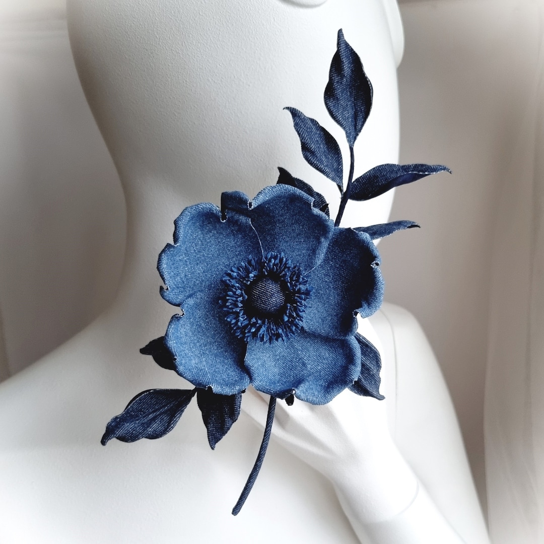 COTTON DENIM ROSE, Denim Flower Brooch, Denim Flower Corsage, Wedding ...