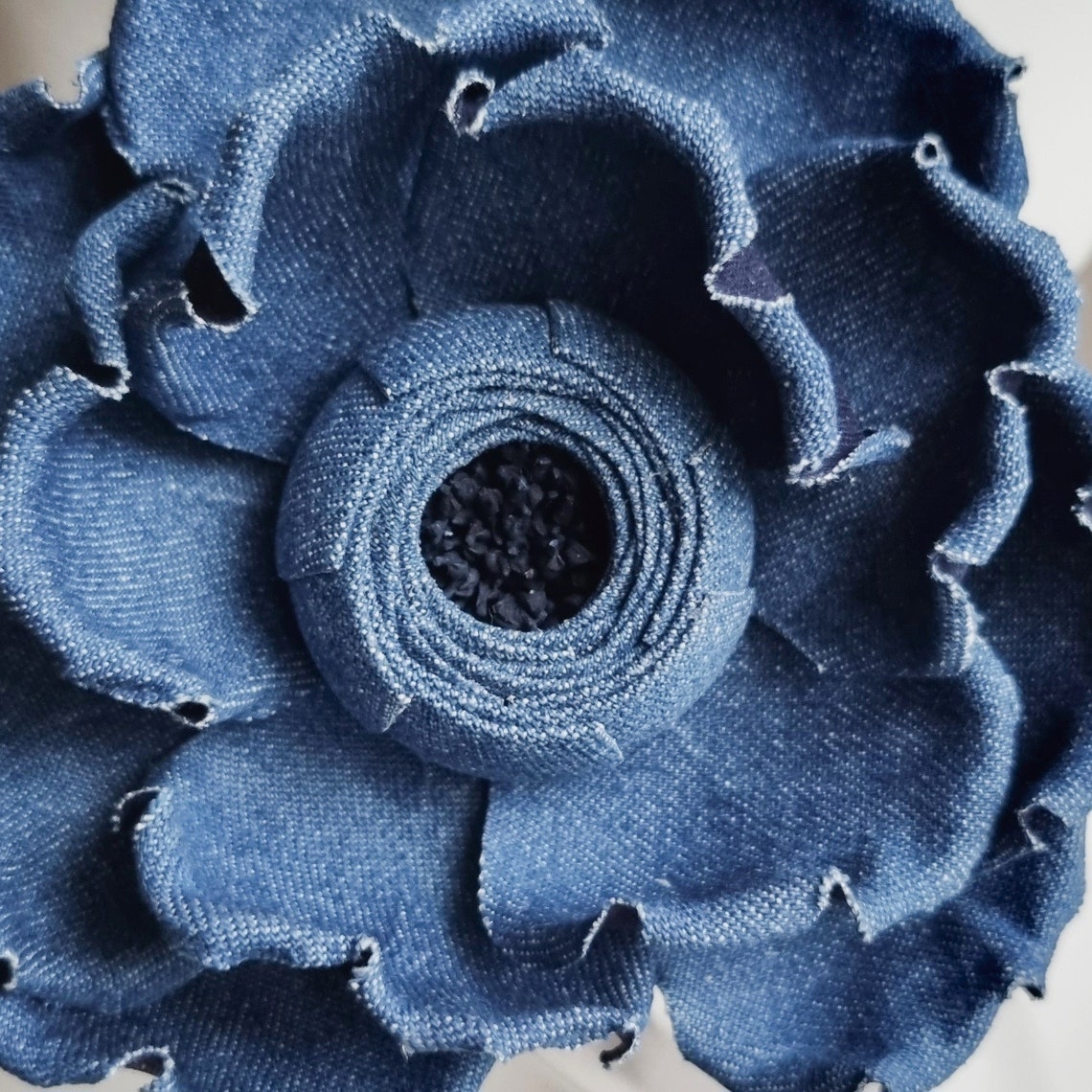 COTTON DENIM ROSE Flower, Large Denim Flower Brooch, Wedding ...