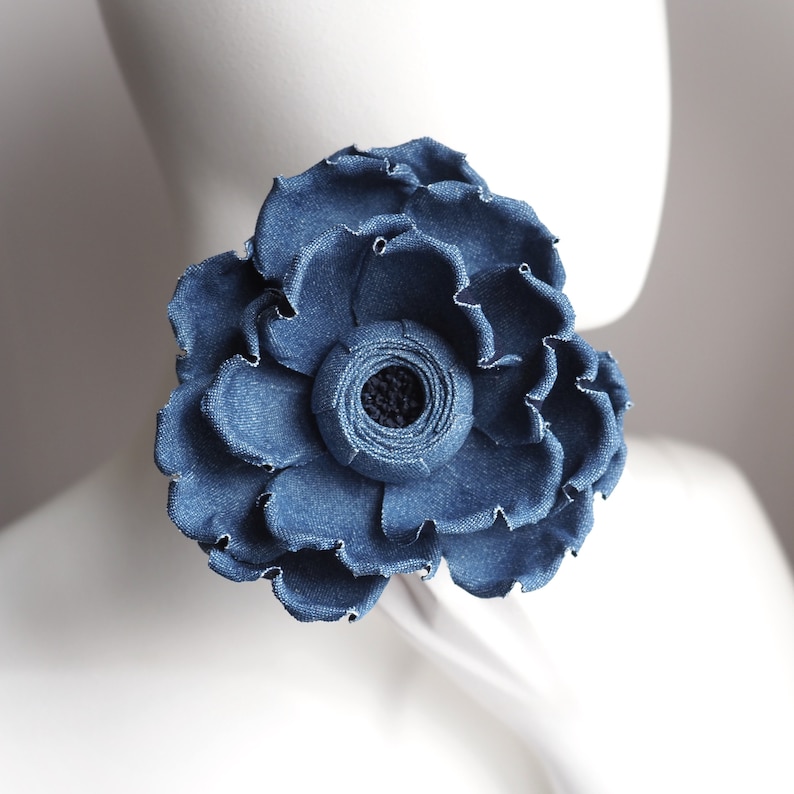 COTTON DENIM ROSE Flower, Large Denim Flower Brooch, Wedding ...