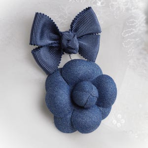 Ready to Ship DENIM FLOWER Medal, Denim Fabric Camellia Corsage, Denim ...