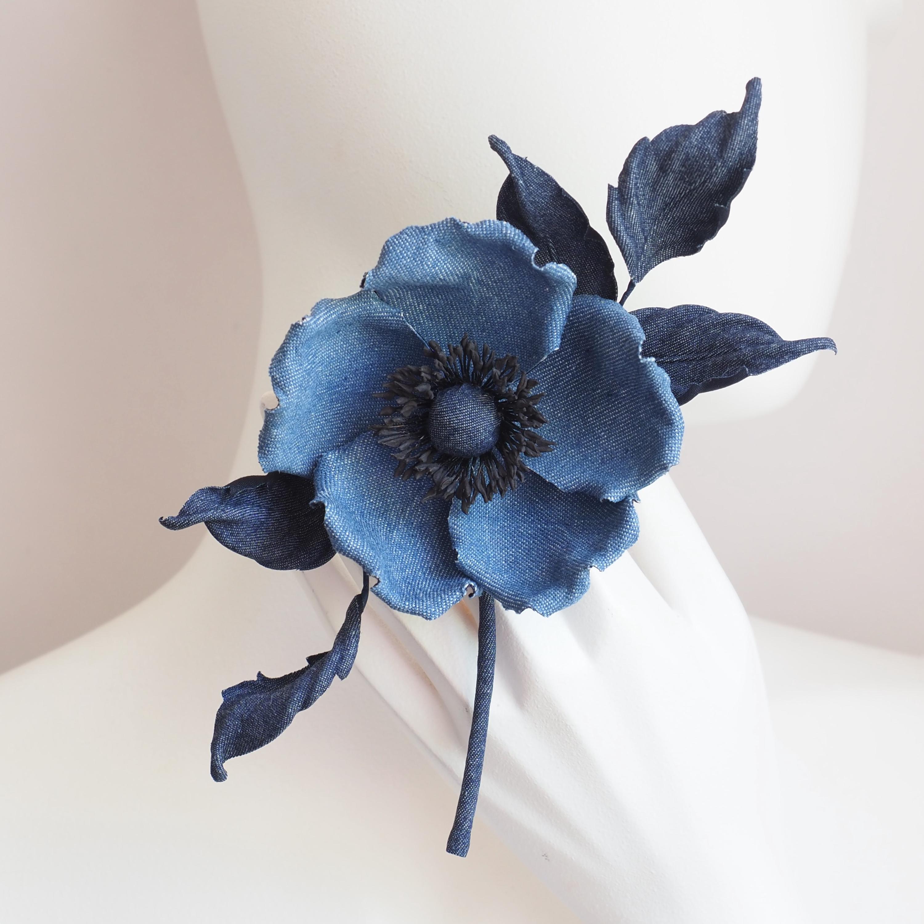 Ready to Ship COTTON DENIM ROSE, Denim Flower Brooch, Denim Flower ...