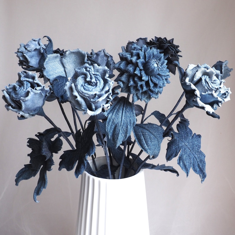 DENIM WEDDING FLOWERS, Denim Rose on a Stem, Cotton Anniversary Gift ...