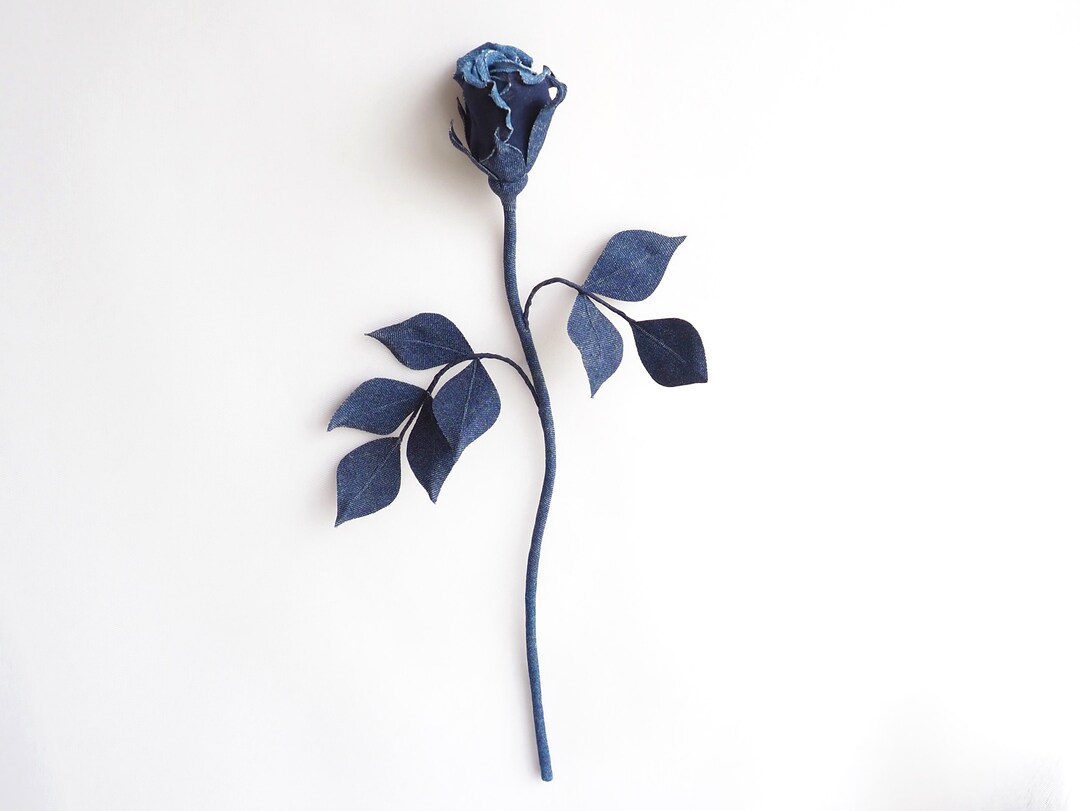 COTTON DENIM ROSE on a Stem, Denim Wedding, Denim Flower, Cotton ...