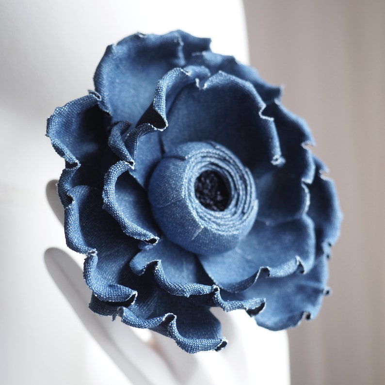 COTTON DENIM ROSE Flower, Large Denim Flower Brooch, Wedding ...