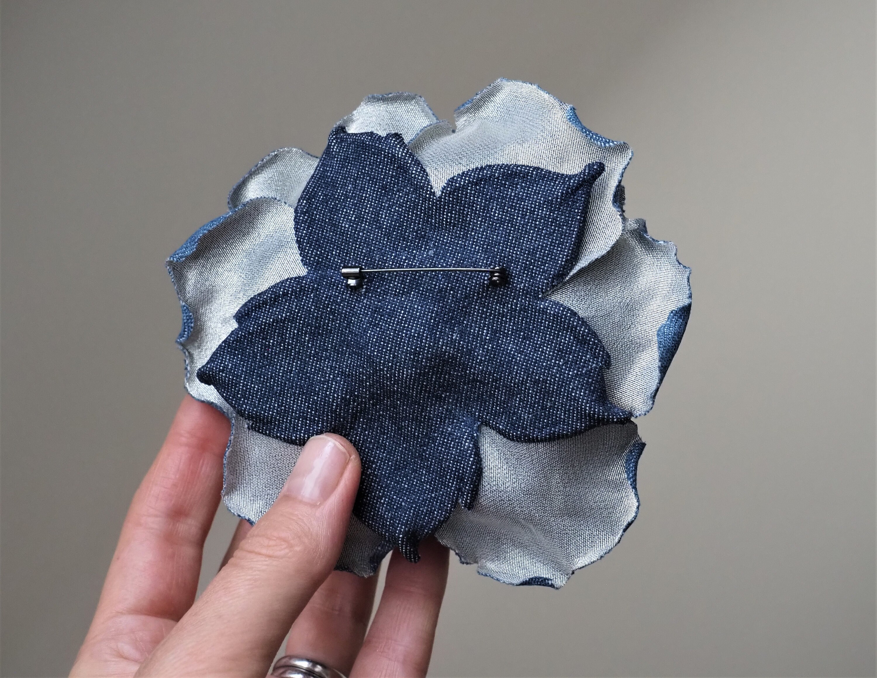 Ready to Ship Cotton DENIM ROSE FLOWER, Large Denim Flower Brooch ...
