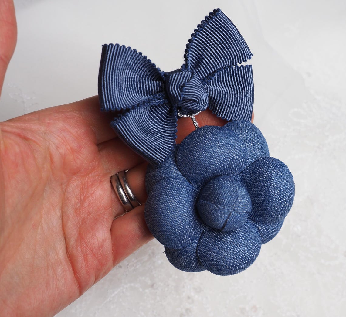 Ready to Ship DENIM FLOWER Medal, Denim Fabric Camellia Corsage, Denim ...