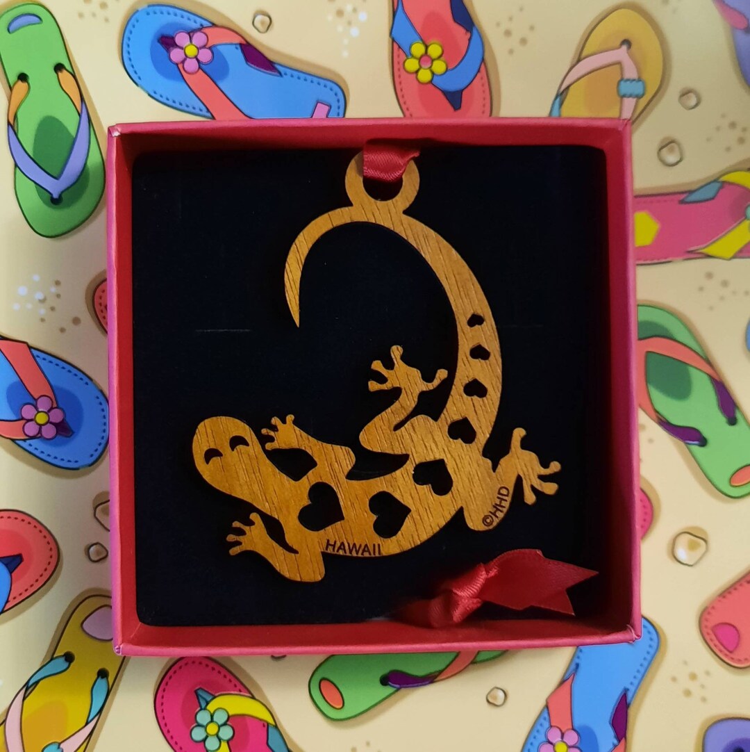 I Love Geckos Lizard Koa Wood Christmas Ornament Made in Hawaii With ...