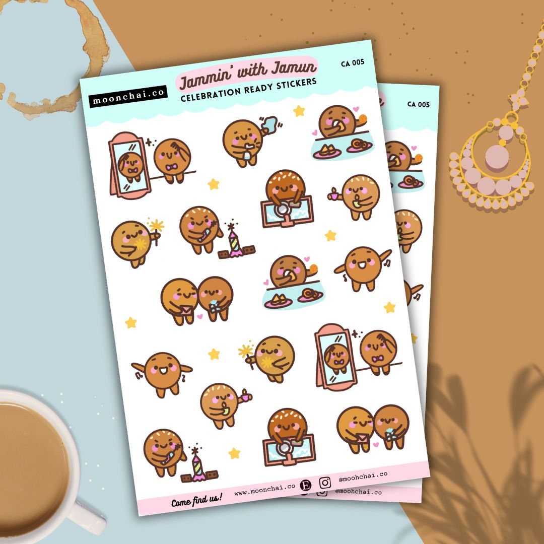 Celebrate With Gulab Jamun Sticker Sheet - Diwali Stickers, South Asian ...