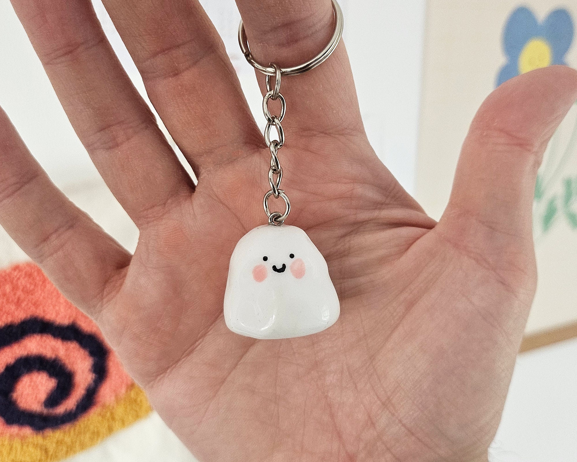 Cute Ghost Keyring - Halloween Ceramic - Polymer Clay Keychain - Hand ...
