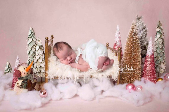 Pink Christmas Bed Tummy Pose Christmas Tree Snow Newborn | Etsy