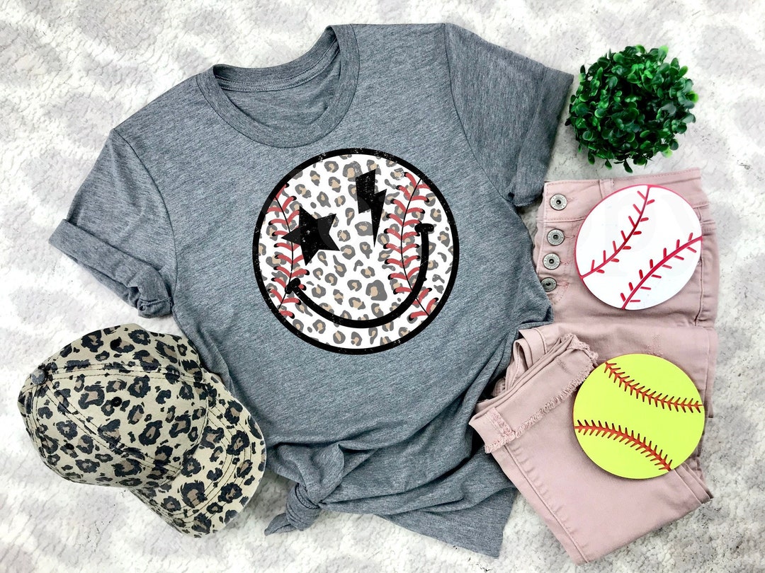 Leopard Baseball Smiley T-shirt Baseball Mama T-shirt - Etsy