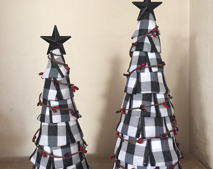 Buffalo Check Farmhouse Christmas Table Top Trees Rustic - Etsy