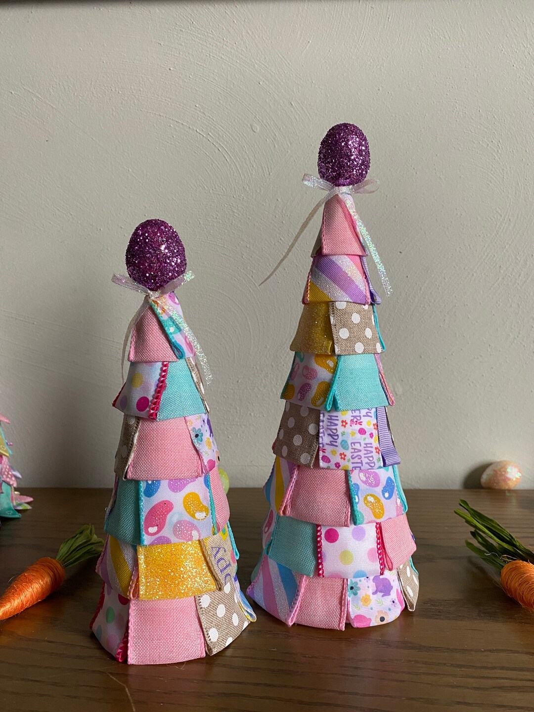 Handmade Easter Ribbon Cone Trees: Plaid Spring Decor, Set of 2 - Etsy